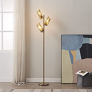 Brightech Lyra LED Tree Floor Lamp for Mid-Century Modern, Contemporary, Industrial Décor, 3 Light Head Standing Lamp with Metal Cage Shade, Standing Pole Tall Lamp for Living Room, Bedroom - Brass
