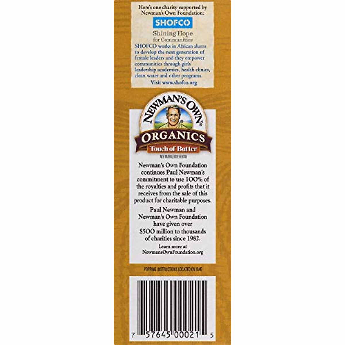 Newman's Own Organics Microwave Popcorn, Touch of Butter, 8.4oz (Pack of 12)