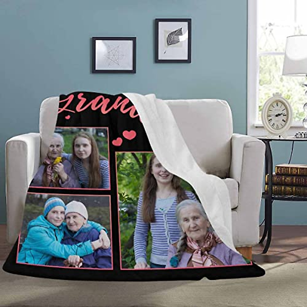 DIYKST Custom Photo Throw Blanket Gife for Grandma from Granddaughter Personalized Blanket with Photos for Grandma Mother Mom in Low Personalized Soft Fleece Blanket Best Grandma Ever-(30 X 40 inches)