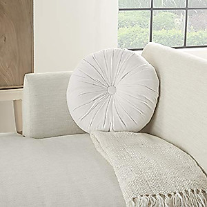 Mina Victory Sofia Round Ruched Velvet Cream 16"X16" Round Throw Pillow