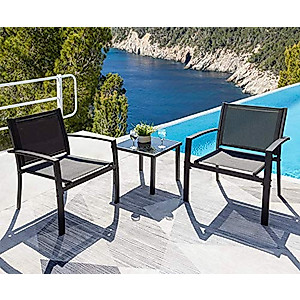 Tuoze 3 Pieces Patio Furniture Set Outdoor Garden Conversation Sets Modern Porch Furniture Lawn Chairs with Glass Coffee Table for Poolside Backyard Balcony