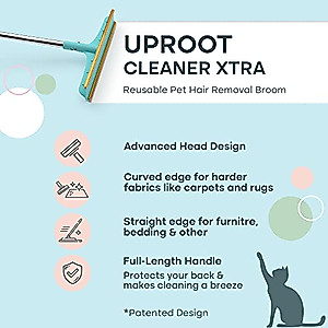 Uproot Clean Xtra - Pet Hair Removal Broom with Telescopic 60" Handle & Innovative Metal Edge Design - Durable Carpet Rake for Pet Hair Removal - Easy Pet Hair Remover for Carpet