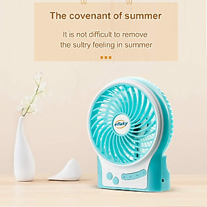 Efluky 3 Speed Mini USB Fan, Rechargeable Battery Fan with LED Light and 2200mAh Battery, Portable fan quiet for Office, Travel, Camping Fan, 4.5-Inch, Blue