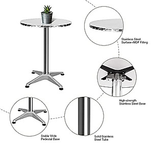 REDCAMP 24 inch Round Top Aluminum Bar Table with Flip-Up Top, Cocktail Table Bistro Pub Table for Parties Restaurant, 45" and 29.5" Two Height Adjustable