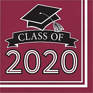 Creative Converting Class of 2020 Burgundy Grad Napkins, 6.5"