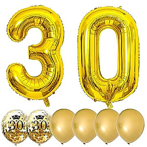 30th Birthday Decorations Men, 30th Birthday Party Decorations with Giant Foil Number 30 Balloon Birthday Confetti Latex Balloons Metallic Gold Balloons for Women 30 Years Old Birthday Balloons Decor