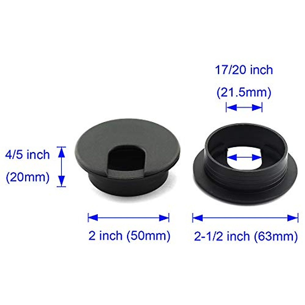 HJ Garden 5pcs 2 inch Desk Wire Cord Cable Grommets Hole Cover with Hole Saw Kit High Speed Bi-Metal Holesaw Drill Bits for Office PC Desk Cable Cord Organizer