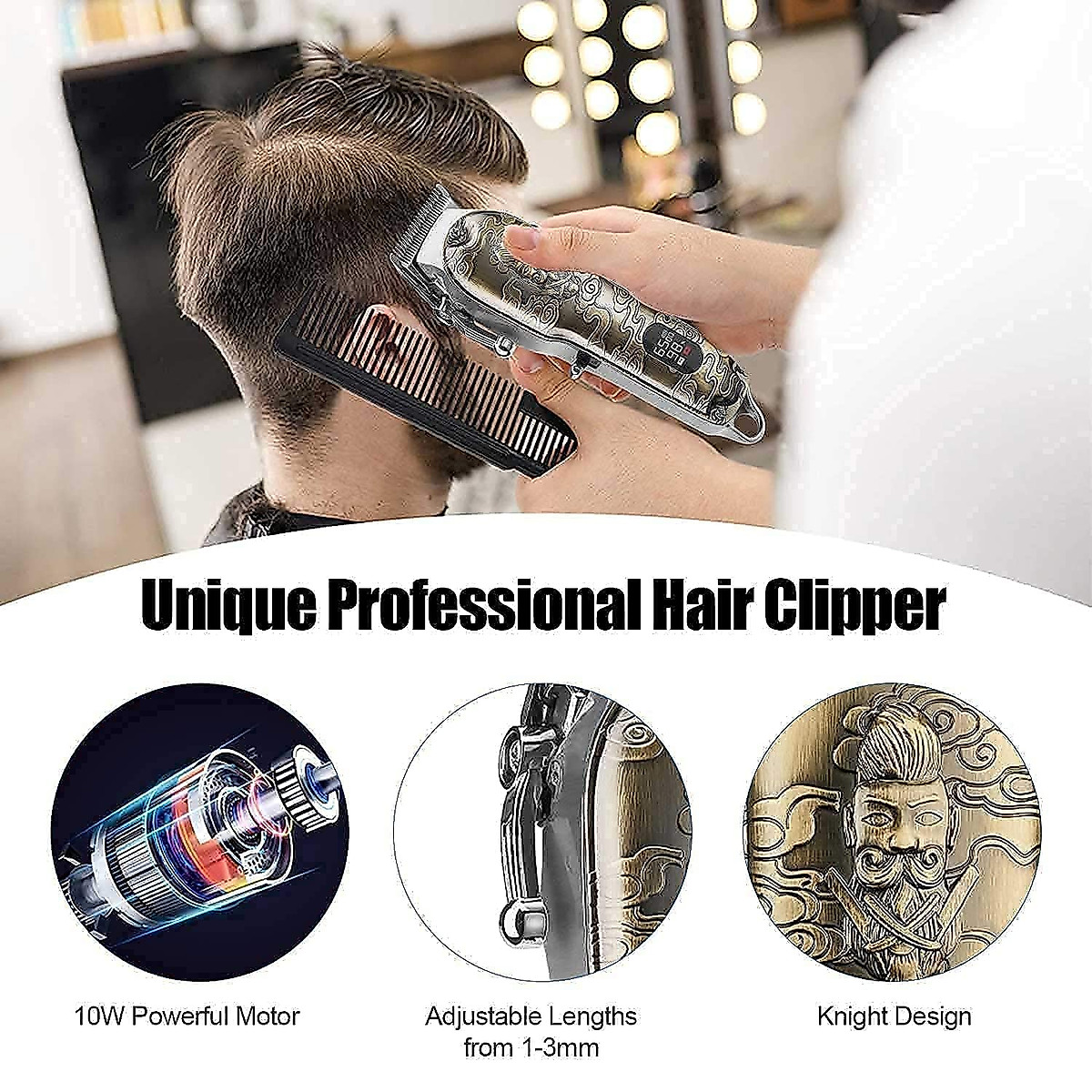 Professional Haircut Clippers and Trimmers Set, Suttik Cordless Ornate Hair Clippers for Men, Barber Clippers for Hair Cutting Kit with T-Blade Beard Trimmer Set, Knight, LED Display