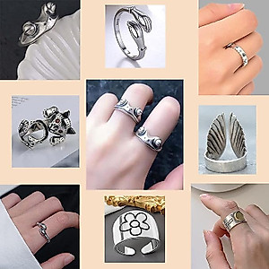 Aogrzun 16 Pcs Cool Silver Plated Frog Open Rings Set, Vintage Matching Rings, Cute and Stylish, Snake, Hug, Moon and Sun Rings for Couples for Women Men