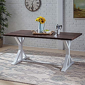 Great Deal Furniture Mayo Rustic Farmhouse Acacia Wood Dining Table, Dark Brown and White
