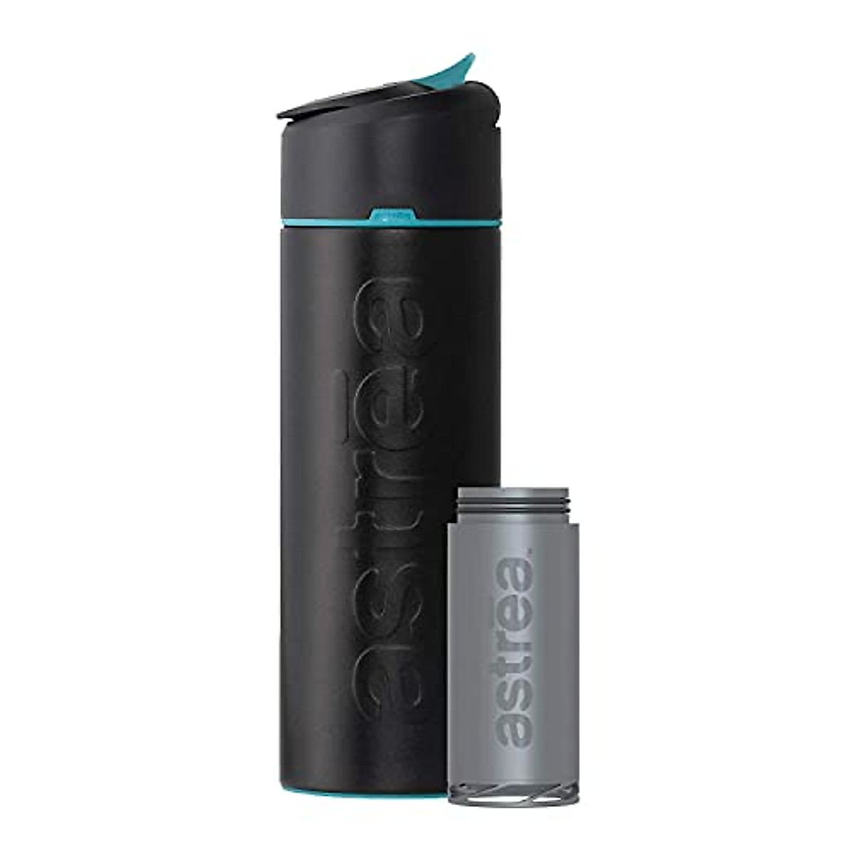 astrea ONE Premium Stainless Steel Filtering Water Bottle, 20 Oz, Meets NSF/ANSI Standards 42, 53, and 401, Independently Certified, (New & Improved) (Black/Blue)