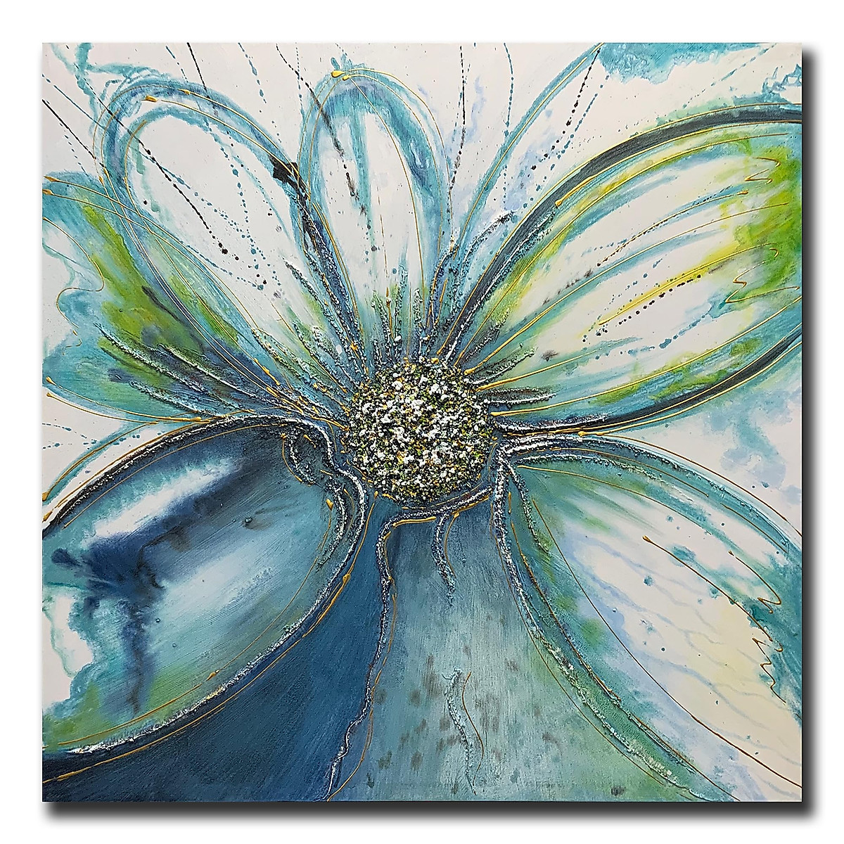 V-inspire Art,36x36 Inches Modern Abstract Hand Painted Acrylic Oil Painting for Living room Bedroom Wall Art Canvas Art Wall Colorful Flower Square Wood Frame Palette Knife Painter Ready to Hang