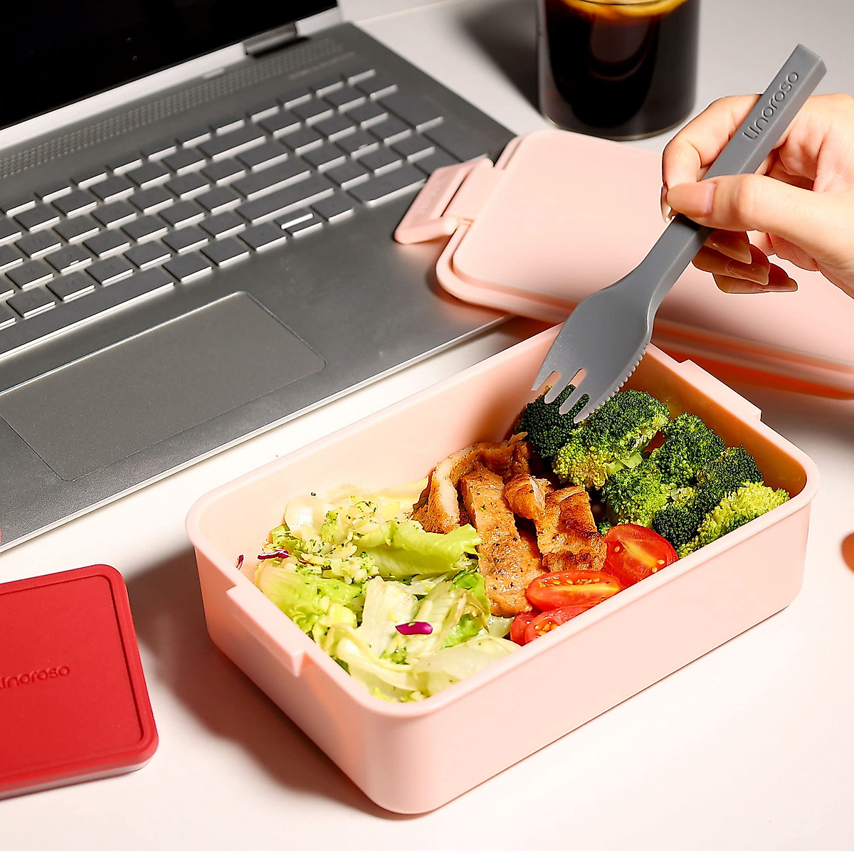 linoroso Stackable Bento Box Adult Lunch Box | Meet All You On-the-Go Needs for Food, Salad and Snack Box, Premium Bento Lunch Box for Adults Include Utensil Set, Dressing Containers - Frozen Berry