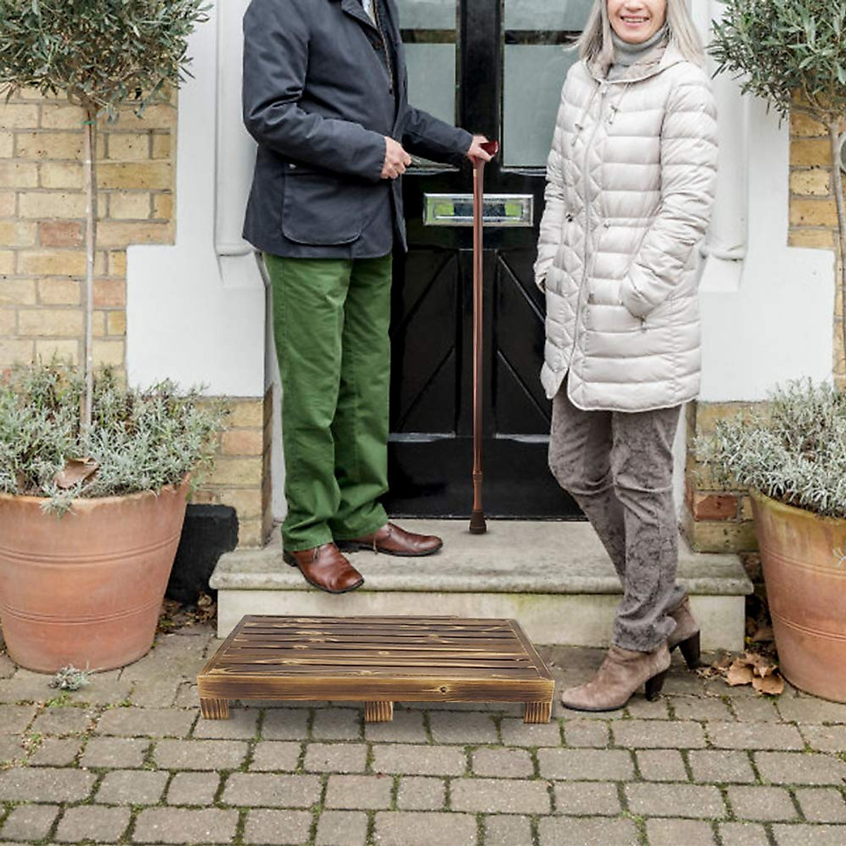 URFORESTIC Solid Wood Indoor/Outdoor 3 1/2" High Riser Step - Non-Slip All Weather Top & Feet Mobility Assistance