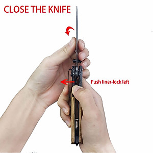 Labstandard Pocket Folding Knife with 3.4”Stainless Steel blade and wood handle-Folding hunting camping Knife with glass breaker,strap cutter,liner-lock and pocket clip