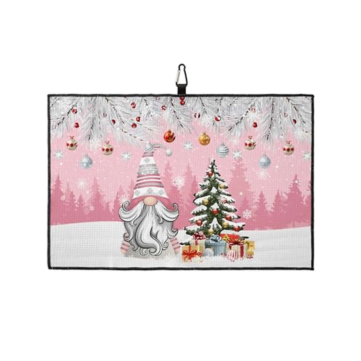 Golf Towel Christmas Dwarf Xmas Tree Pink Gradient,Waffle Pattern Microfiber Club Cleaner Golf Towels with Carabiner Clip for Women Men Dad,Winter Pine Needle Golf Towel for Golf Bags,24x16in