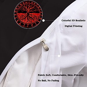 WDBAYXH Nordic Tree of Life 3 Piece Bedding Set, Viking 3D Print Duvet Cover with Pillowcases, Scandinavian Folklore Motifs Bedroom Home Textiles,Red,Queen