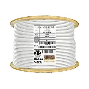 Elite CAT7A Shielded Riser (CMR), Ethernet Cable 1000ft Reel, Shielded Foil Twisted Pair (S/FTP) 23AWG, Solid Pure Bare Copper, 1000MHz, UL Certified, Easy Pull, Bulk Networking Cable - White