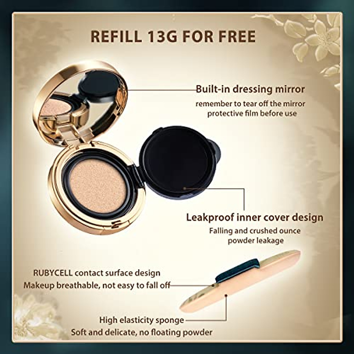 CATKIN BB Cream Air Cushion Foundation Full Coverage Moisturizing Concealer Natural Makeup With Free Refill Ivory Beige 0.46 Ounce