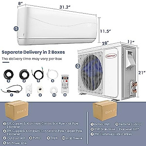 COSTWAY 9000BTU Split Air Conditioner & Heater, 17 SEER2 208V-230V Energy Efficient Wall Mount AC Unit w/Heat Pump, Inverter System, Remote Control & Installation Kit, Cools Rooms up to 450 Sq. Ft.