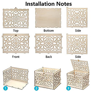 Lawei Wedding Card Box with Lock and Card Sign, Rustic Wooden Card Box, DIY Envelop Gift Money Box Holder, Large Hollow Envelope Box for Wedding Reception, Baby Shower, Birthday, Graduation, Yellow