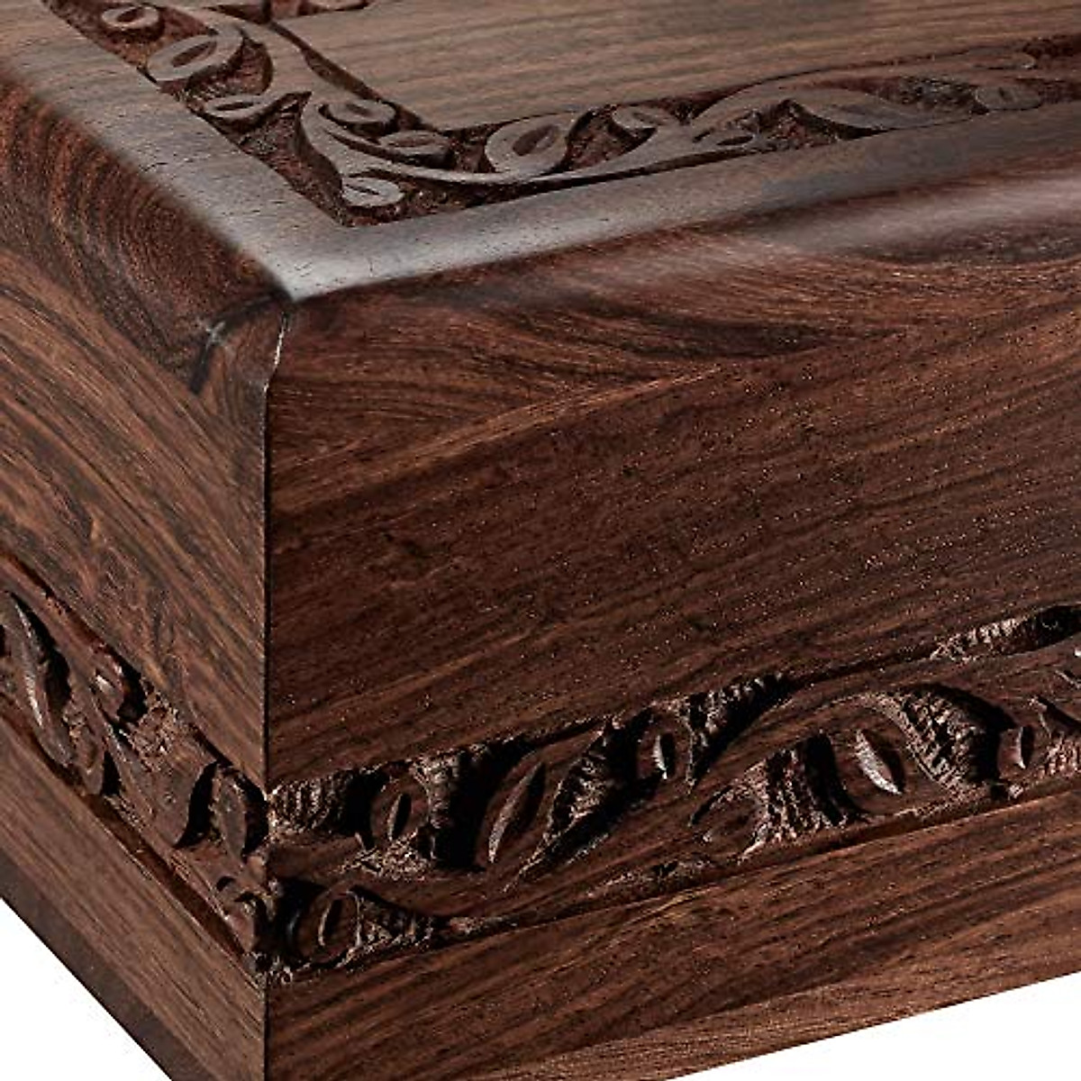 Reminded Rosewood Hand-Carved Urn Box Cremation Memorial with Velvet Bag - Small