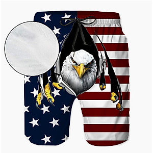 Heucapc Men's American Flag Swim Trunks Quick Dry Swimming Trunks Patriotic Beach Shorts with Mesh Lining and Pockets M