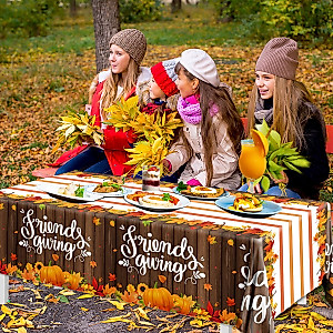 Gupesxu Friendsgiving Party Decorations - 3pcs Friendsgiving Tablecloth Fall Maple Leaves Pumpkin Friendsgiving Table Cover for Friendsgiving Autumn Fall Party Decorations Thanksgiving Party Supplies