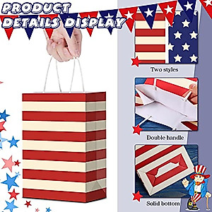 16 Pieces Patriotic Gift Bags with Handle with 18 Pcs Tissue Paper 4th of July Gift Bags American Flag USA Gift Bags for Veterans Day Memorial Day Independence Day Party (Retro Style)