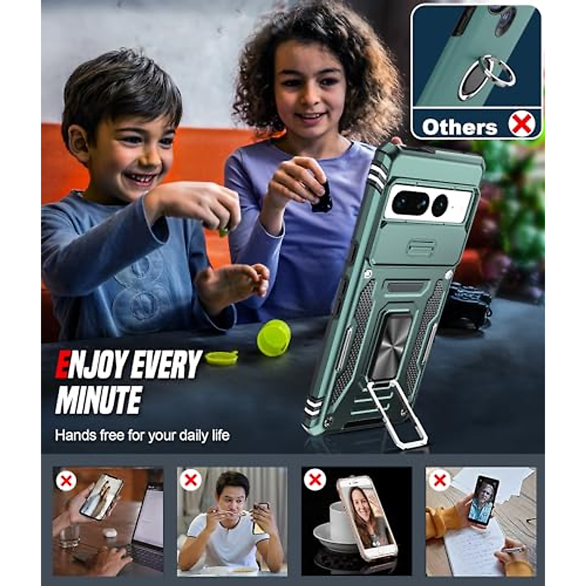 LeYi for Pixel 7 Pro Case: Google 7 Pro Case with Slide Camera Cover, 360 Full Body Military-Grade Protective Heavy Duty with Upgrade Kickstand Case for Google Pixel 7 Pro, Alpine Green