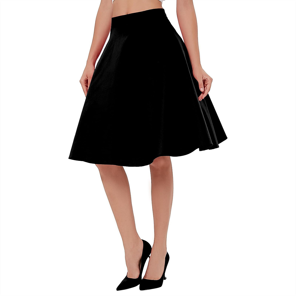KILLREAL Women's Casual Knee Length High Waisted Flare Midi A Line Full Circle Formal Skirt Plus Size Black XXXX-Large