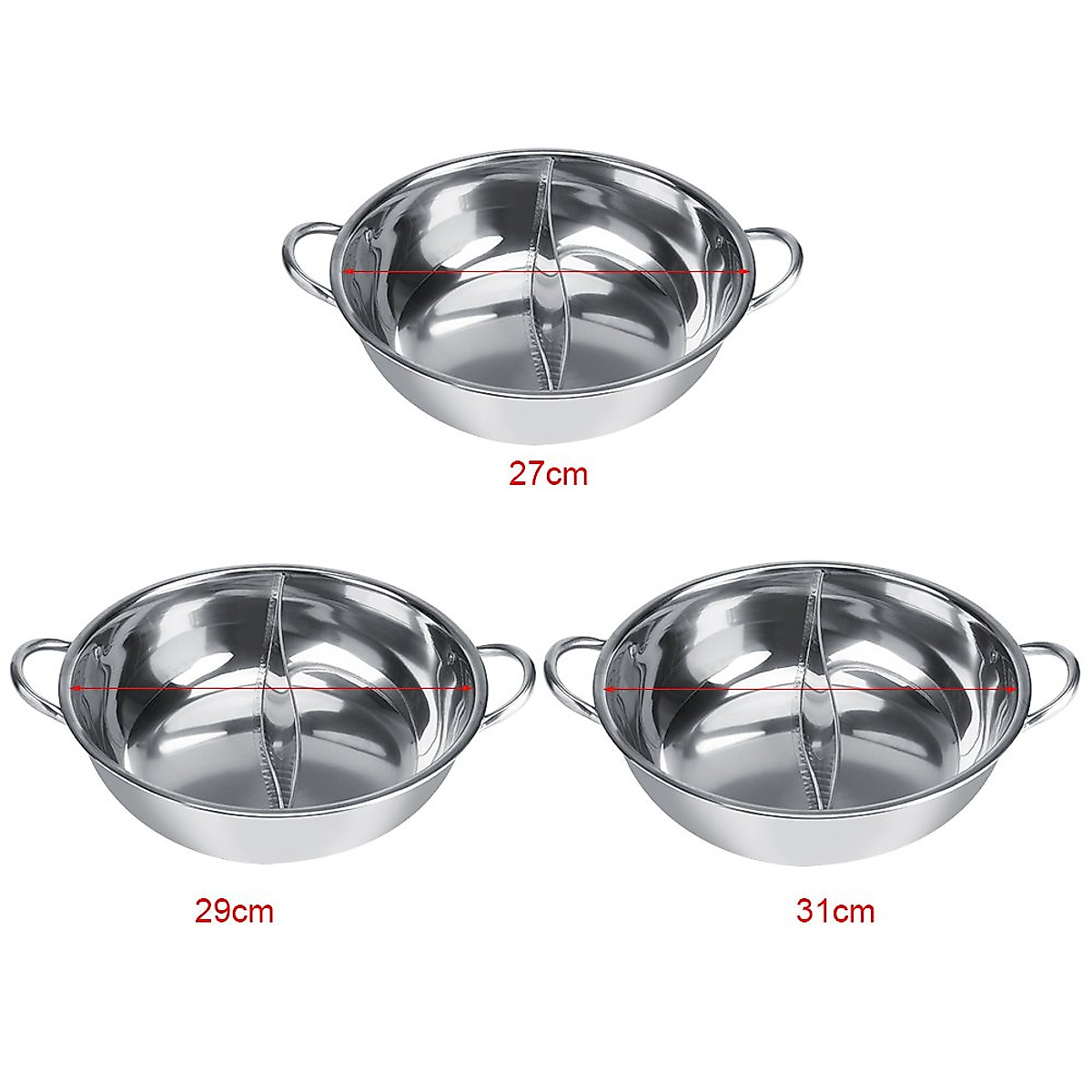 Stainless Steel Hot Pot with Divider, Thick Nonstick Hot Pot, Two Flavor Soup Pot with Hollown Handle, Induction Cooker, Gas Frunace and Log Fire Usable(29cm)