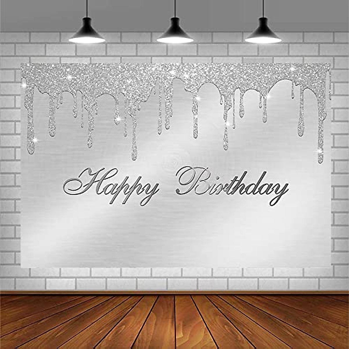 SENDY 7x5ft Silver Glitter Birthday Backdrop Birthday Party Decorations Supplies for Girl Woman Donut Bokeh Sequin Shining Spots Photography Background Banner Photo Booth Studio Props Vinyl