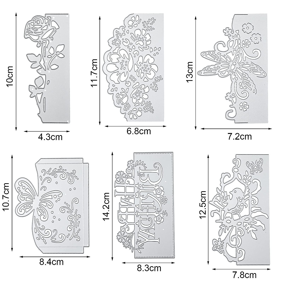 6 Piece Metal Die Cut Assorted Flower Cut Dies Birthday and Butterfly Die Cut Lace Bird Template Greeting Cards DIY Cut Template Scrapbook Album Paper Cards Embossed Decor, 6 Styles()