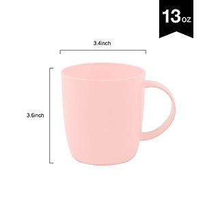 fulong Reusable Plastic Drinking Cup with Handle, BPA Free Microwave & Dishwasher Safe Food Grade PP 13 Ounce Coffee & Milk Mug Set of 5 (Pink)