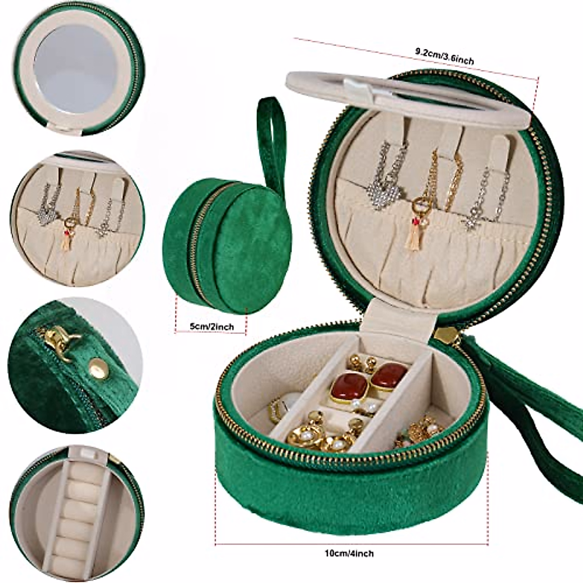 TOPLDILB Plush Velvet Travel Jewelry Box - Mini Jewelry Travel Case with Mirror Portable Small Jewelry Organizer Gift for Christmas Mother's Day Thanksgiving Anniversary Birthday - Emerald
