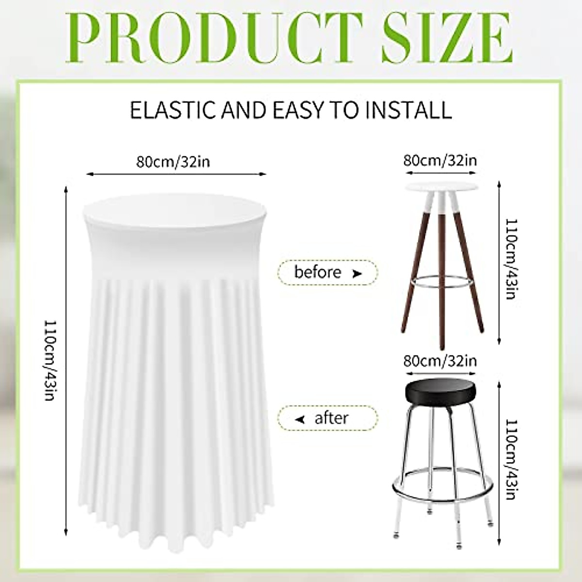 Tegeme 4 Packs Round Spandex Cocktail Tablecloths with Skirt Table Cover Stretch Square Tablecloth for Fitted High Top Bar Wedding Party Banquet (White, 32 x 43 Inch)