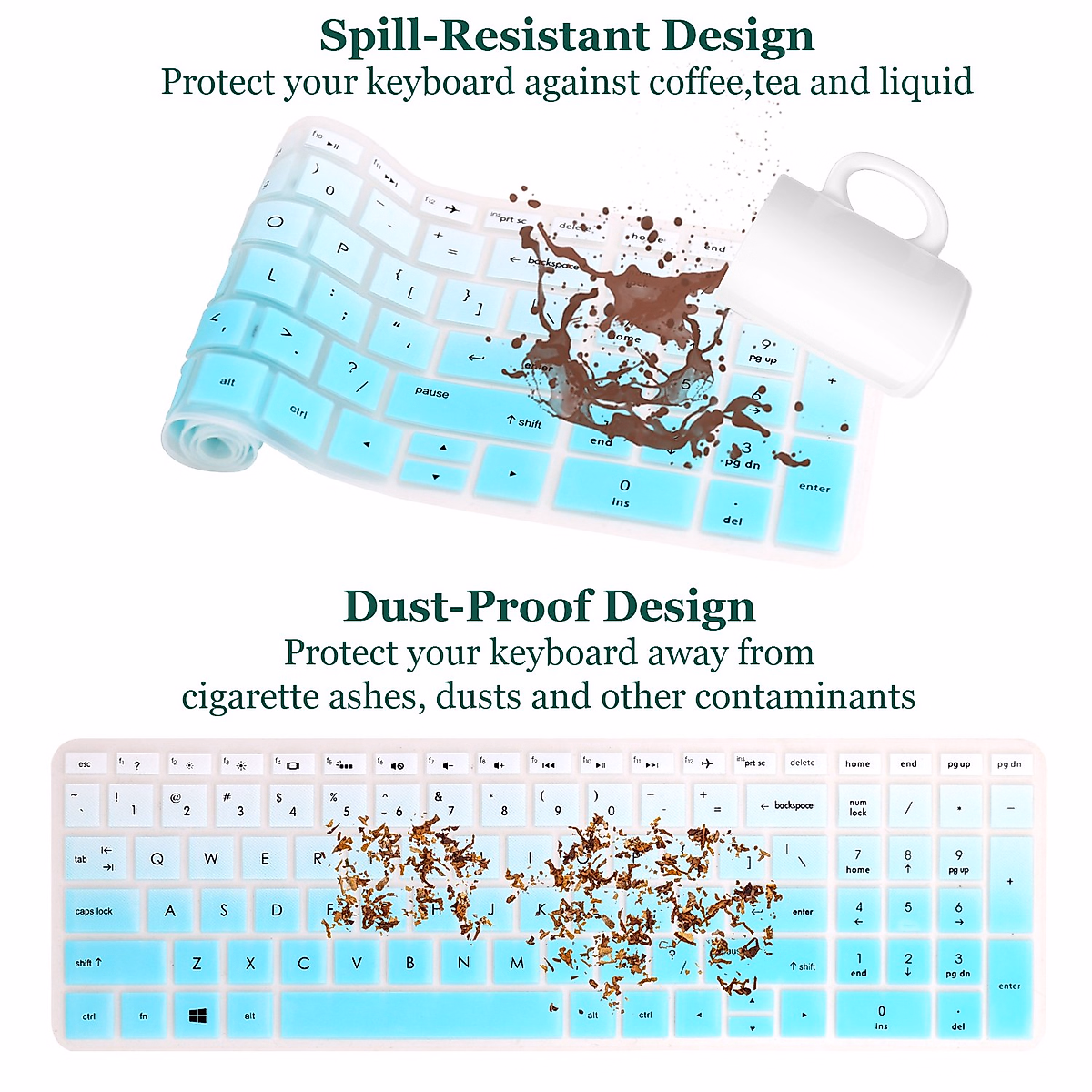 Keyboard Cover Compatible with HP Envy x360 15.6” Series /2020 2019 HP Pavilion 15 HP Pavilion x360 15.6” Series/HP Envy 17 17.3" Series/HP Laptop 15t 17t 17-ca0011nr-by0040nr -Ombre Hot Blue