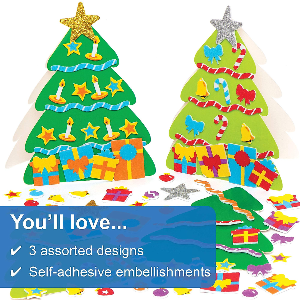 Baker Ross AX594 Christmas Tree Mix & Match Card Kits - Pack of 6, Personalize Your Own Festive Cards, Arts and Crafts for Kids