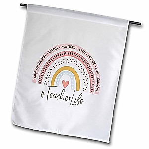 3dRose Teacher Life - Pink Boho Rainbow Heart Job Teach School Teaching Gift - Flags (fl-369677-2)