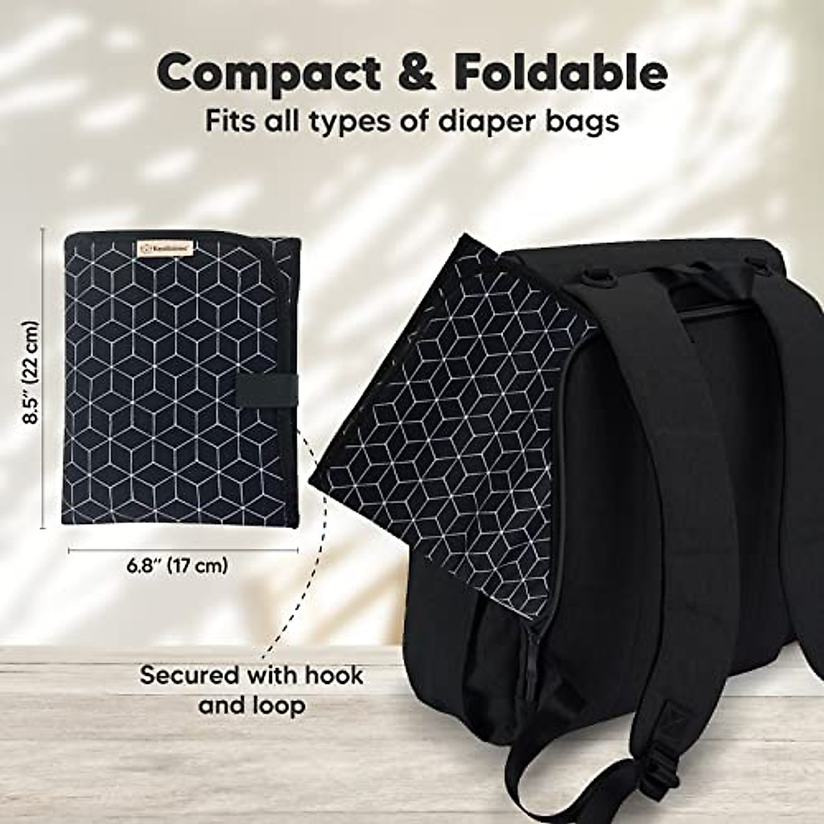 Portable Diaper Changing Pad - Waterproof Foldable Baby Changing Mat - Travel Diaper Change Mat - Lightweight Changing Pads for Baby - Baby Changer - Machine Washable (Black Geo)