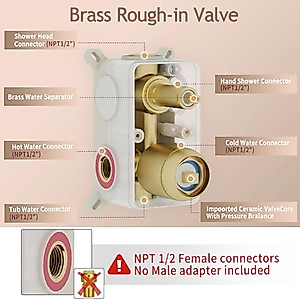 HomGoo Shower System with Tub Spout, Shower Faucet Set with 10-Inch Rain Shower Head, Handheld Shower head and Shower Faucet Trim valve, Wall Mounted Bathroom Shower Combo Set,Gold