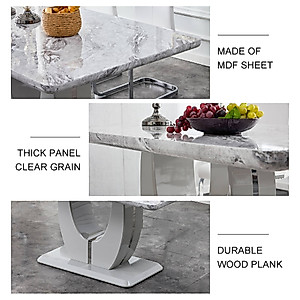 63" Luxurious White Imitation Marble Dining Table, Modern Rectangular Dining Table with Faux Marble Top and U-Shape MDF Base, Office Computer Table for Kitchen Living Dining Room(No Chairs)