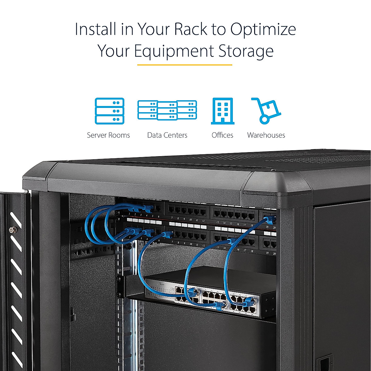 StarTech.com 1U Server Rack Shelf - Universal Rack Mount Cantilever Shelf for 19" Network Equipment Rack & Cabinet - Heavy Duty Steel – Weight Capacity 33lb/15kg - 7" Deep Tray, Black, TAA