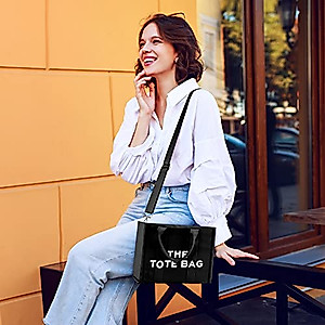 ZooLLyn The Tote Bag Canvas for Women, Handbag Tote Purse with Zipper Canvas Crossbody Bag Office Travel School Black