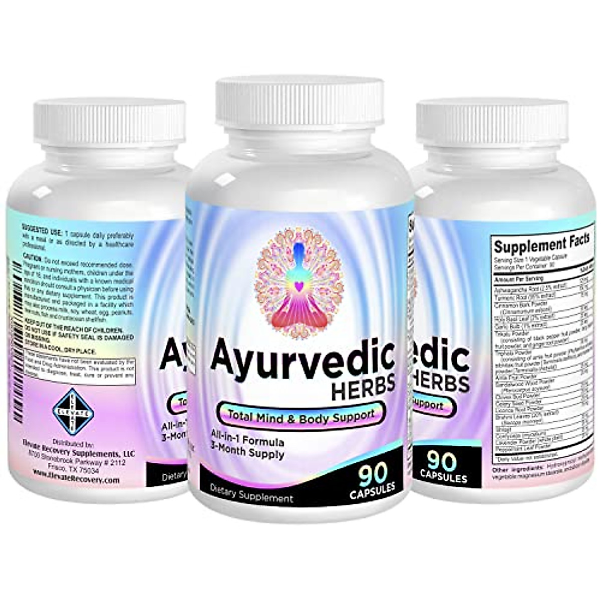 Ayurvedic Herbs (All-in-1) Supplement 3-Month Supply - Ayurveda Mind, Body & Spirit Herbal Blend Complex with 17 Active Ingredients - Natural Ayurvedic Supplements - Easy to Swallow - 90 Capsules