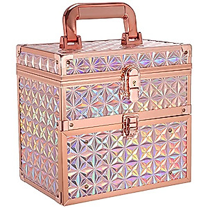 Costravio Nail Supplies Organizer Box Nail Polish Storage Case for Nail Tech or Home Use With Drawer and Slots Travel Makeup Train Case Portable Lockable - Rose Gold