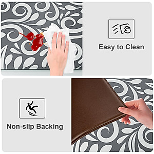 Wiabsi Anti Fatigue Kitchen Mats for Floor 2 Piece Set, [ 0.47'' Thick Heavy Duty] Cushioned Kitchen Rug Set, Waterproof Non-Slip Standing Kitchen Mat Runner Rugs for Desk Sink Laundry -Leaves