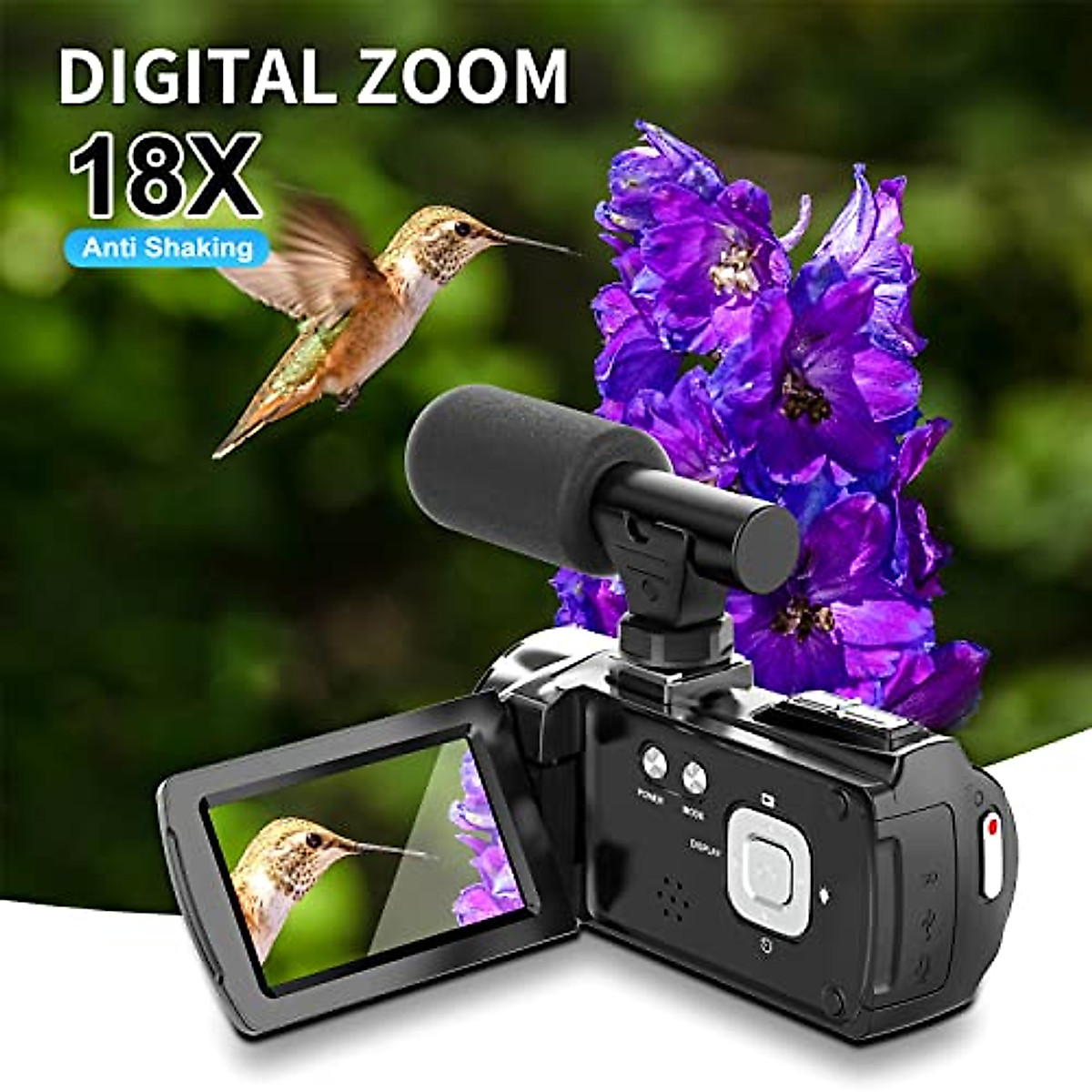 Hojocojo Video Camera Camcorder 4K 36.0 MP Vlogging Camera Recorder for YouTube 3.0 Inch IPS Screen 18X Digital Zoom Camcorders Camera with Batteries & Tripod