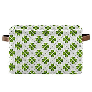 xigua St. Patricks Day Clover Storage Basket, Durable Canvas Organizer With Handles Large Collapsible Storage Bins Boxes for Home Office - 2packs